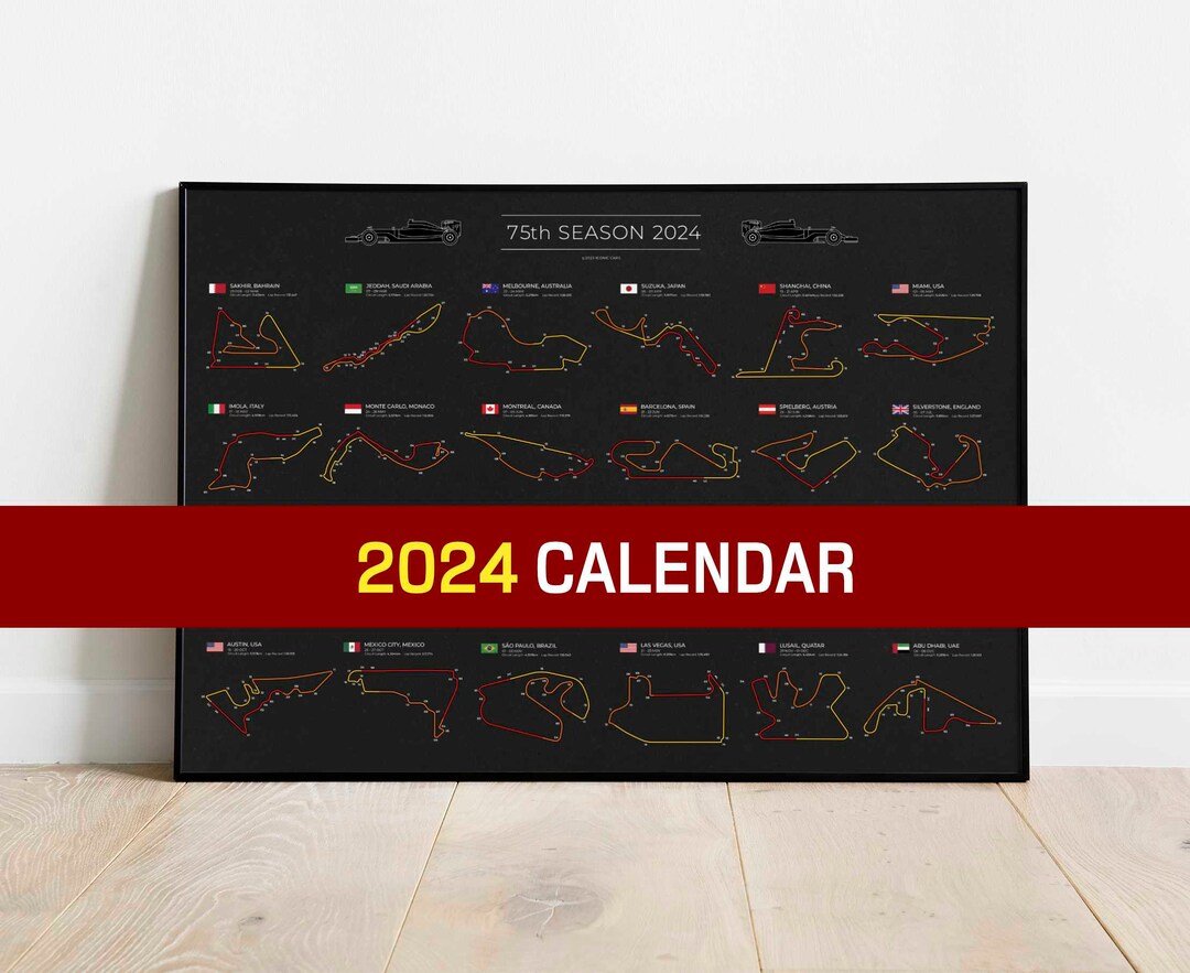 Formula 1 Calendar 2024 Poster With Black or White Background. the ...