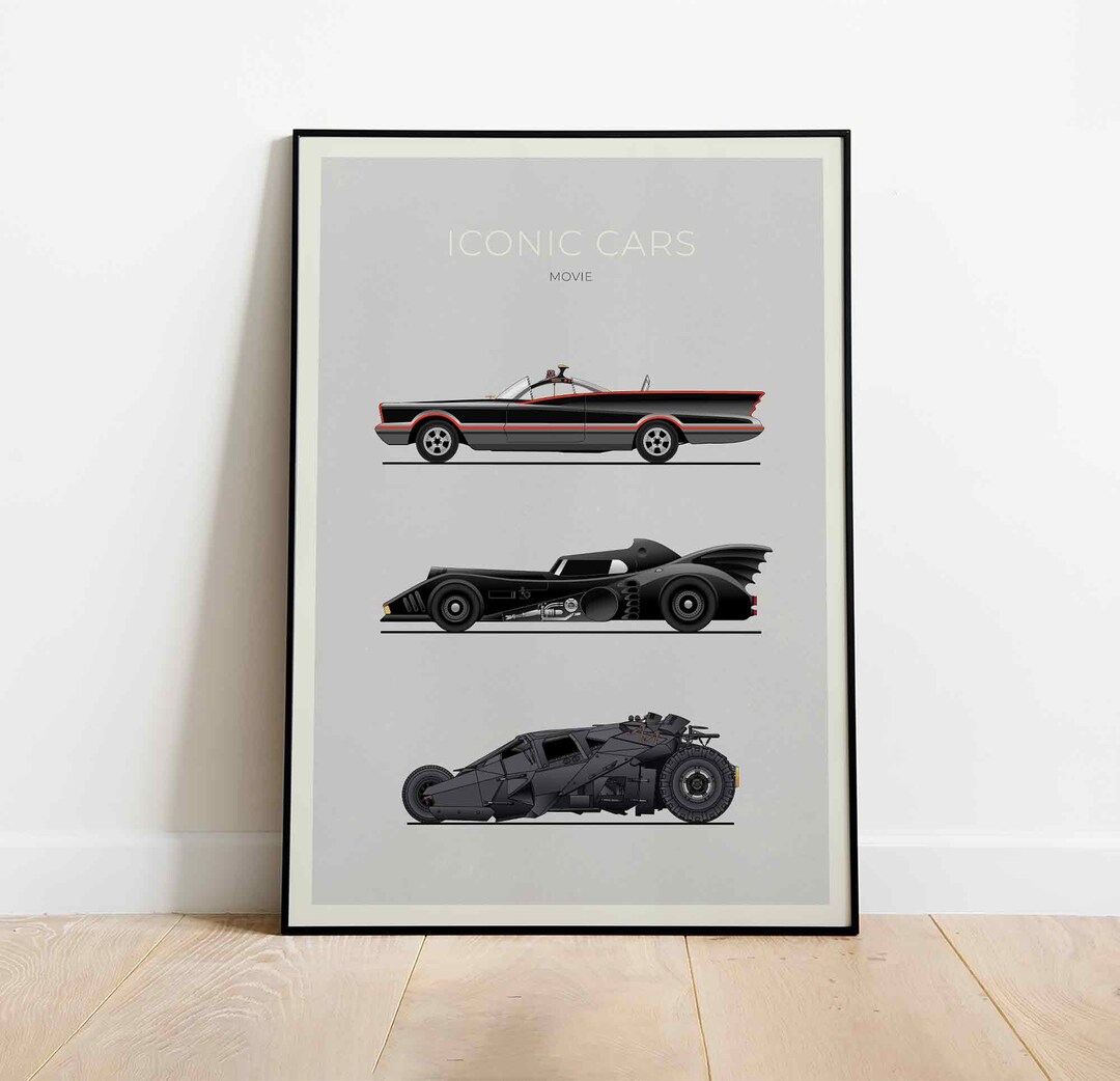 Movie Cars Poster, Batmobile Print. Cars From Films. Iconic Movie Cars ...