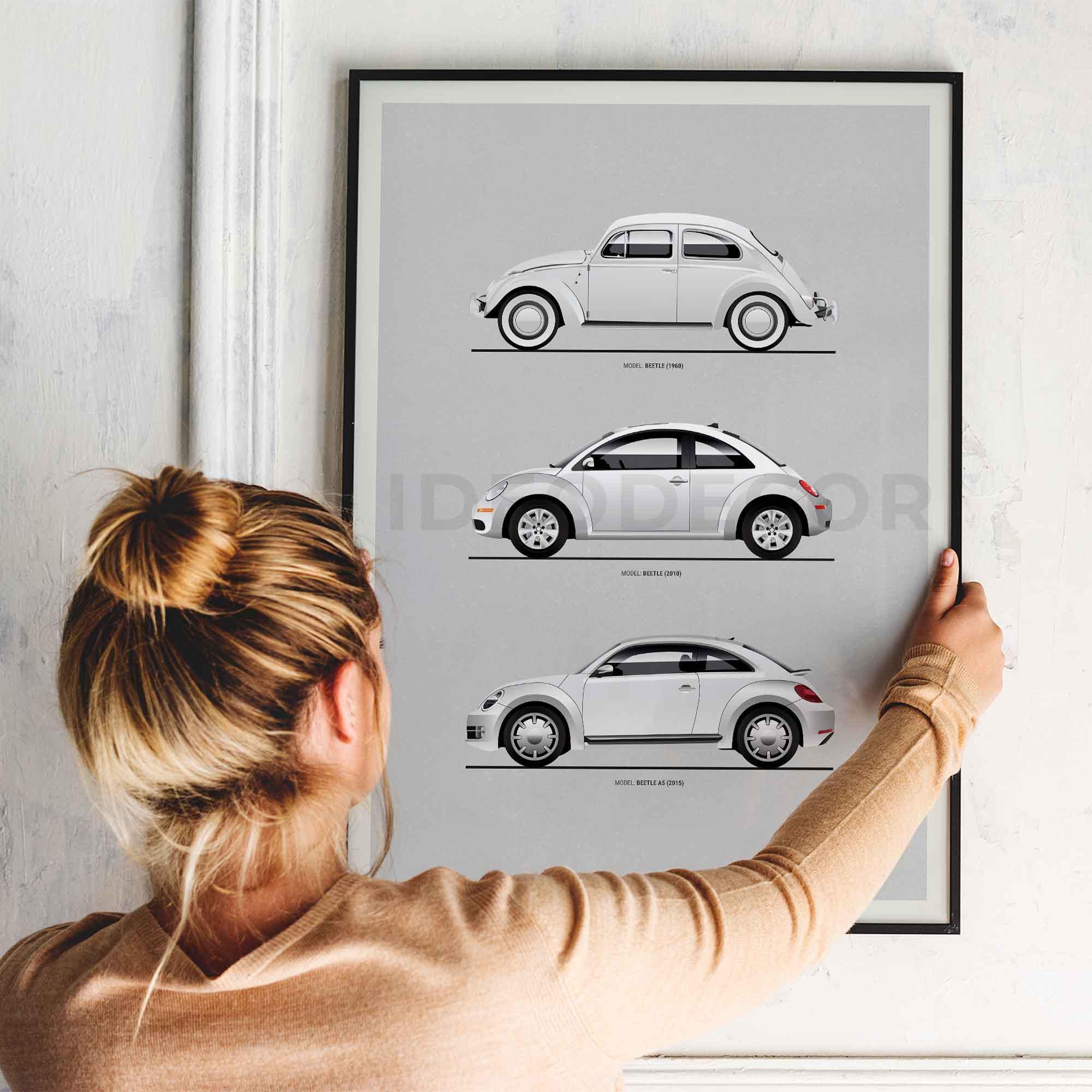 VW Beetle Poster, Car Evolution Print, German Cars, Home Decor, Wall ...
