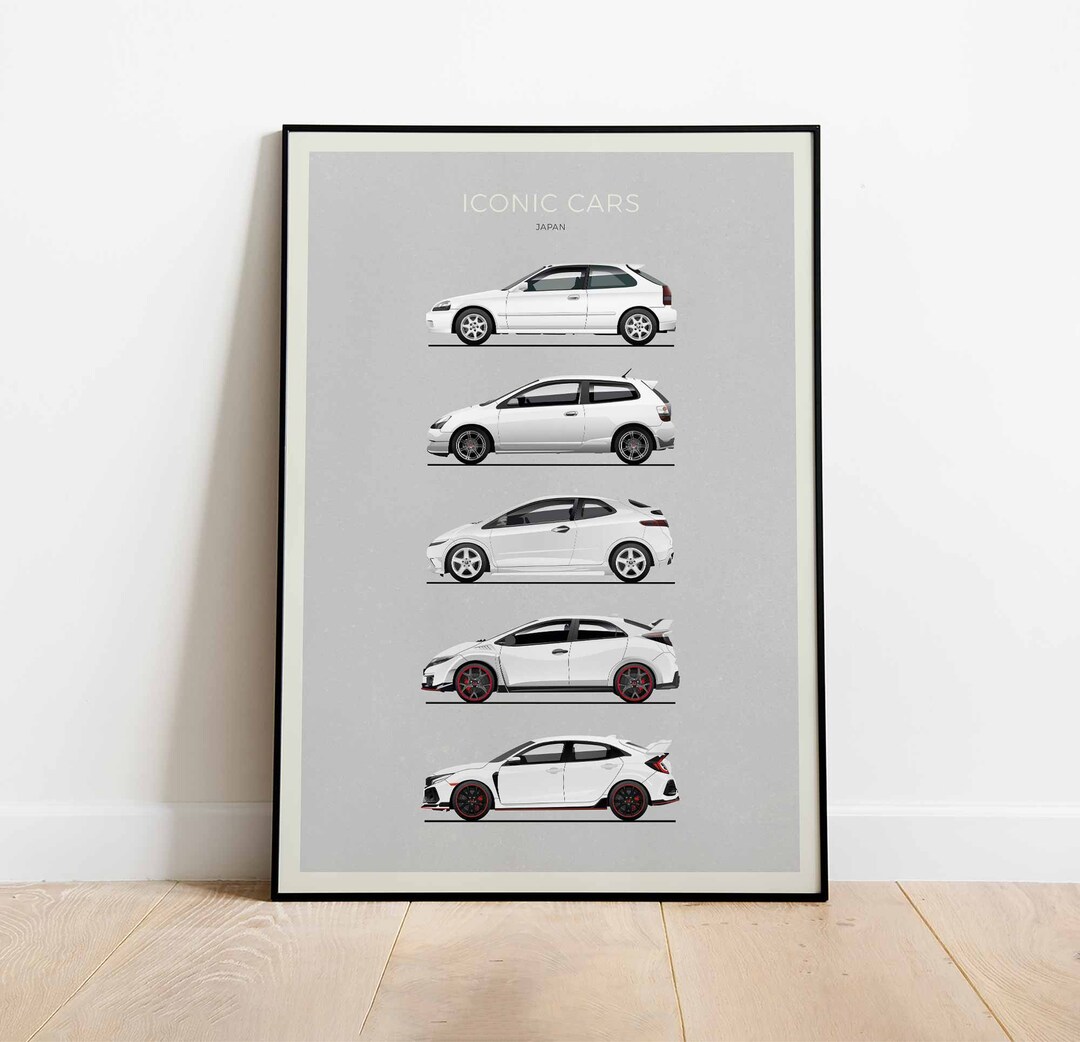 Honda Civic Poster, Cars Poster Featuring Models: Type-r EK9, EP3, EN2 ...