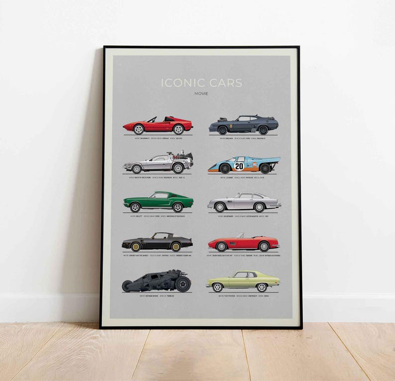 Movie Cars Poster, 10 Famous Cars From Films. the Excellent Home Decor ...