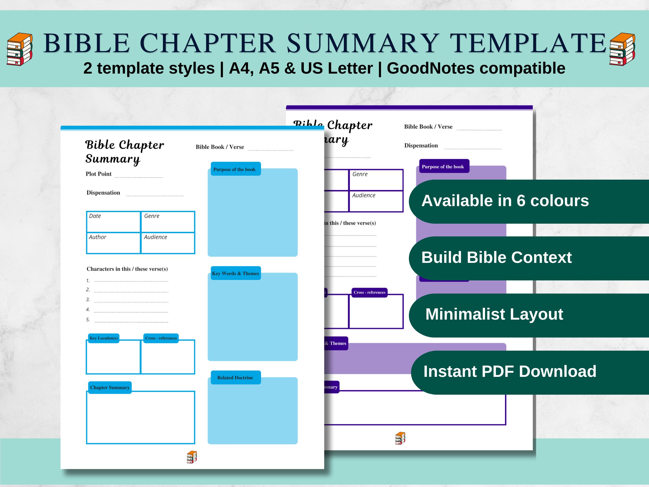 Bible Study Printable, Bible Chapter Summary Bundle, Bible Study ...