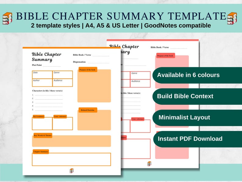 Bible Study Printable, Bible Chapter Summary Bundle, Bible Study ...