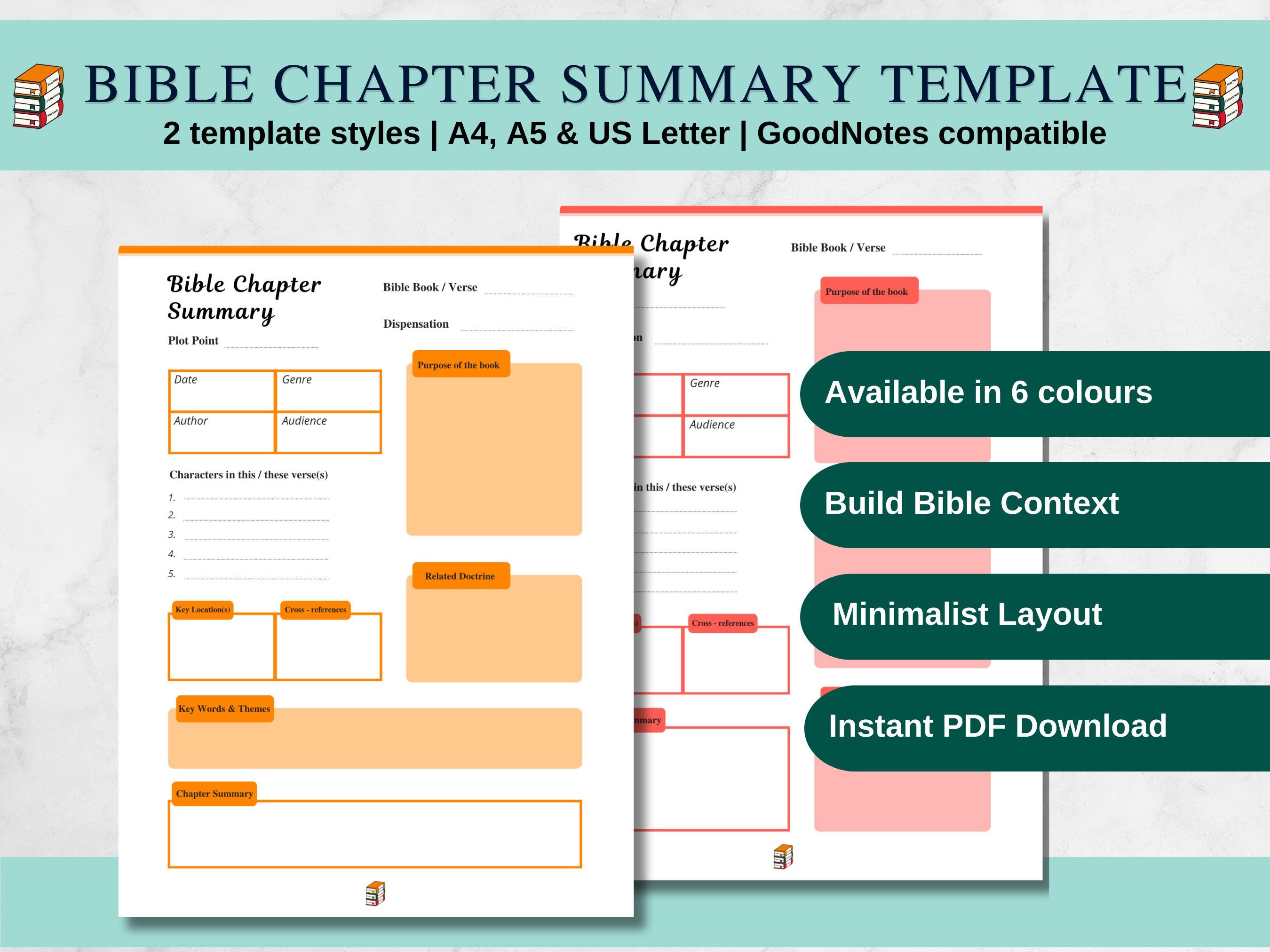 Bible Study Printable, Bible Chapter Summary Bundle, Bible Study ...