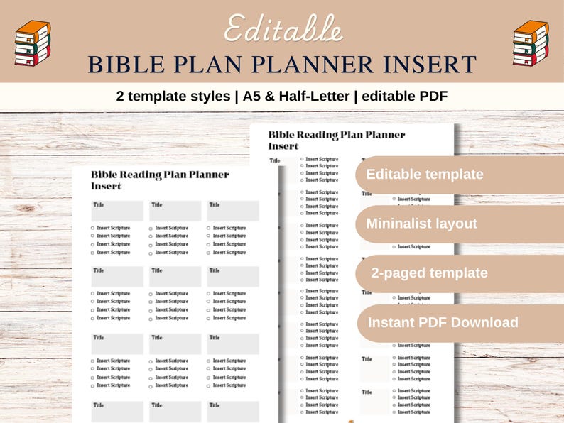 Editable Bible Plan Planner Insert: A5, Half Letter (digital Download ...