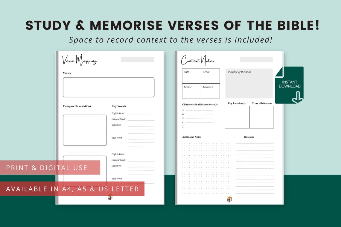 Bible Verse Mapping Printable, Verse Study Template Digital Bible Study ...