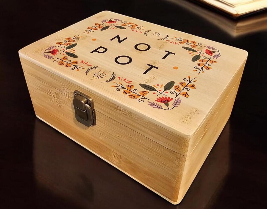 Not Pot Bamboo Stashbox, Large Stash Box With Tray and Grinder ...