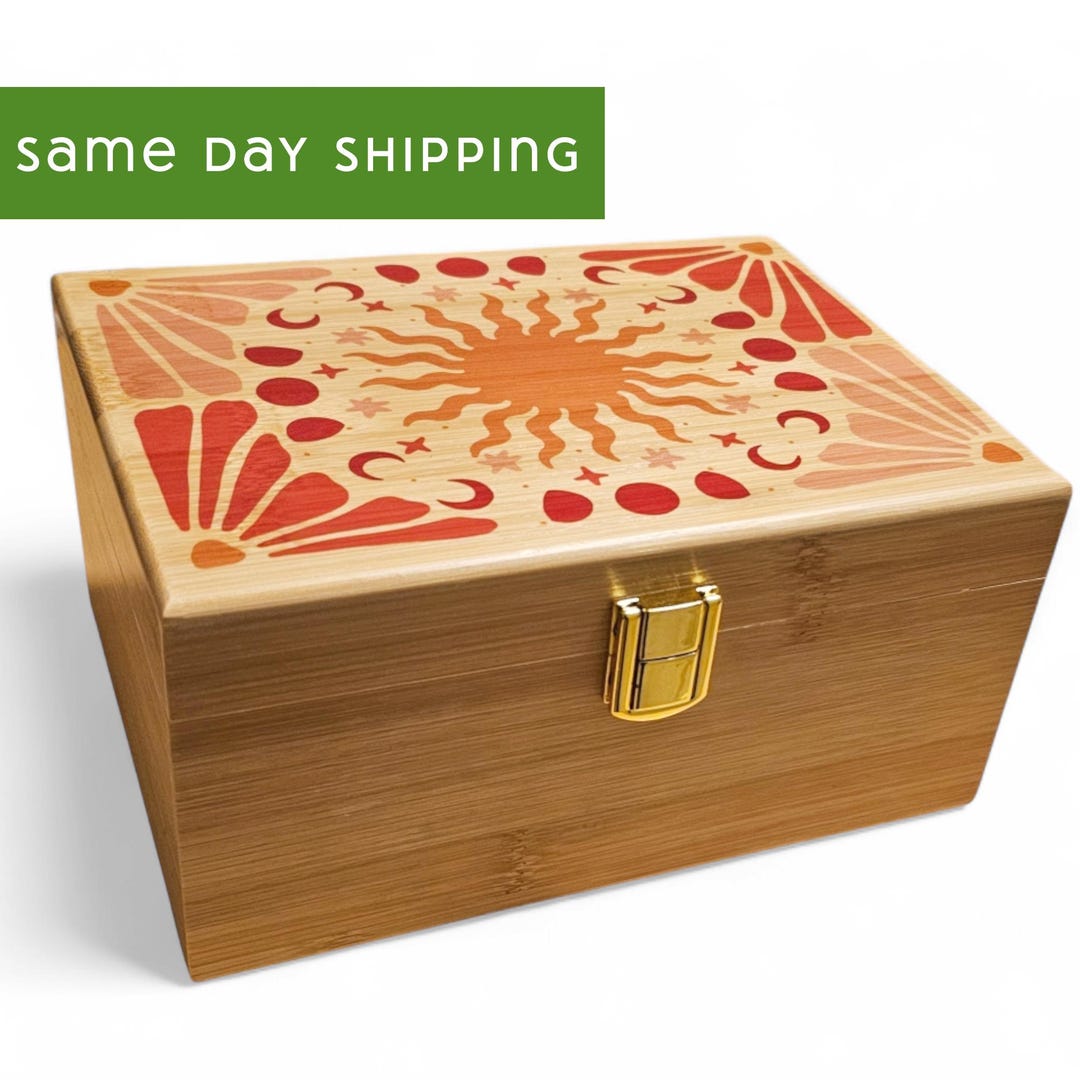 Sun and Moon Phases Keepsake Box, Spacious Storage Wooden Memory Stash ...