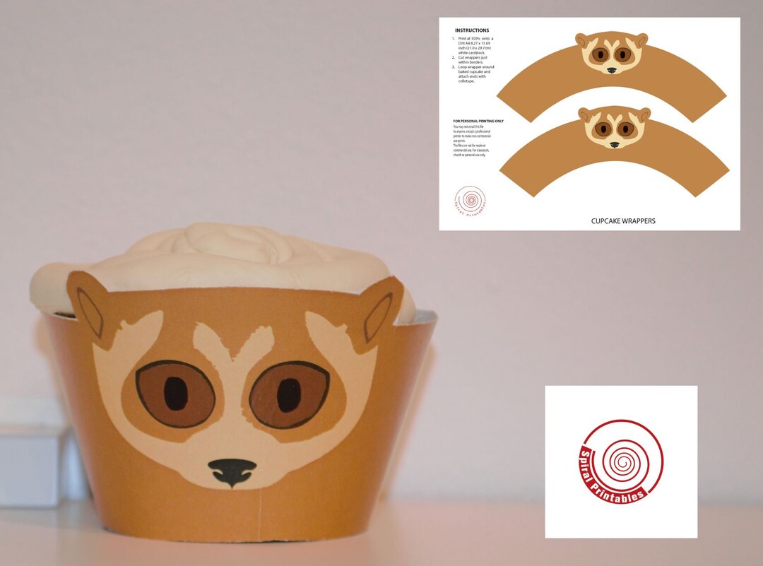 Loris Cupcake Wrappers - Printable Cupcake Wraps, Party Ideas, PDF ...