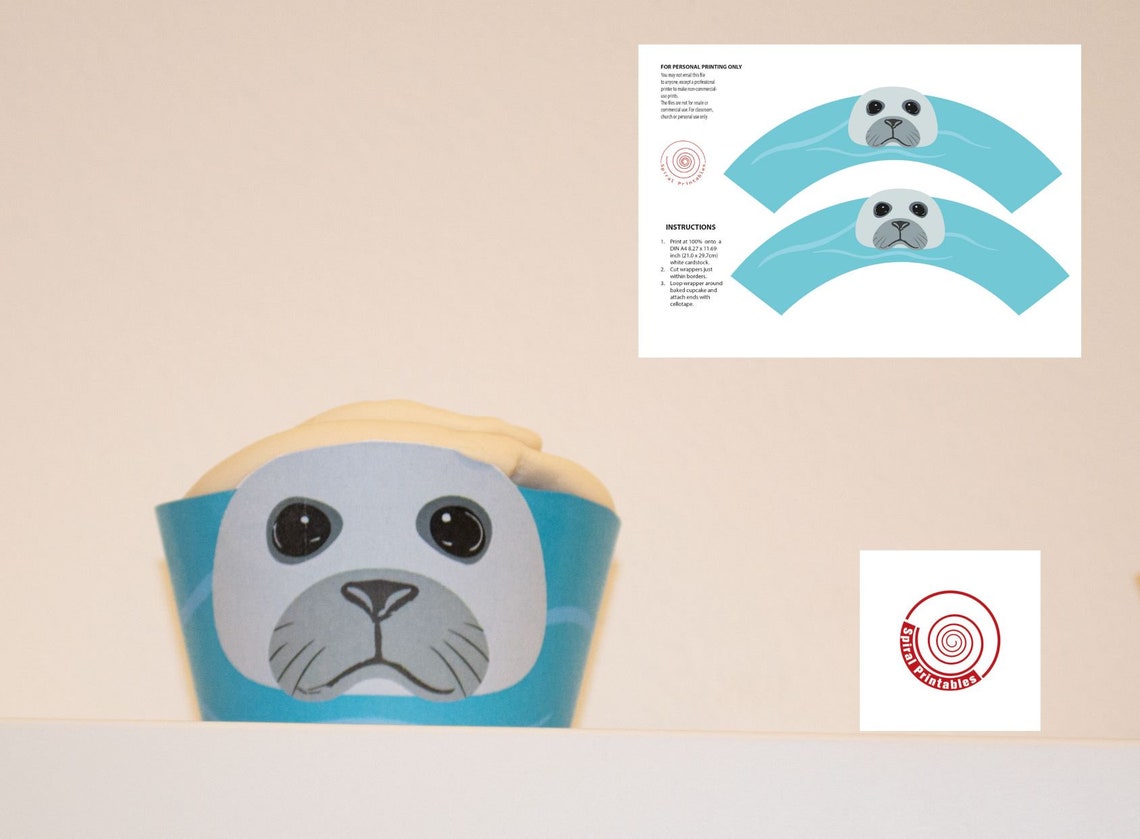 Seal Cupcake Wrappers PRINTABLE Cupcake Wrappers Cute - Etsy