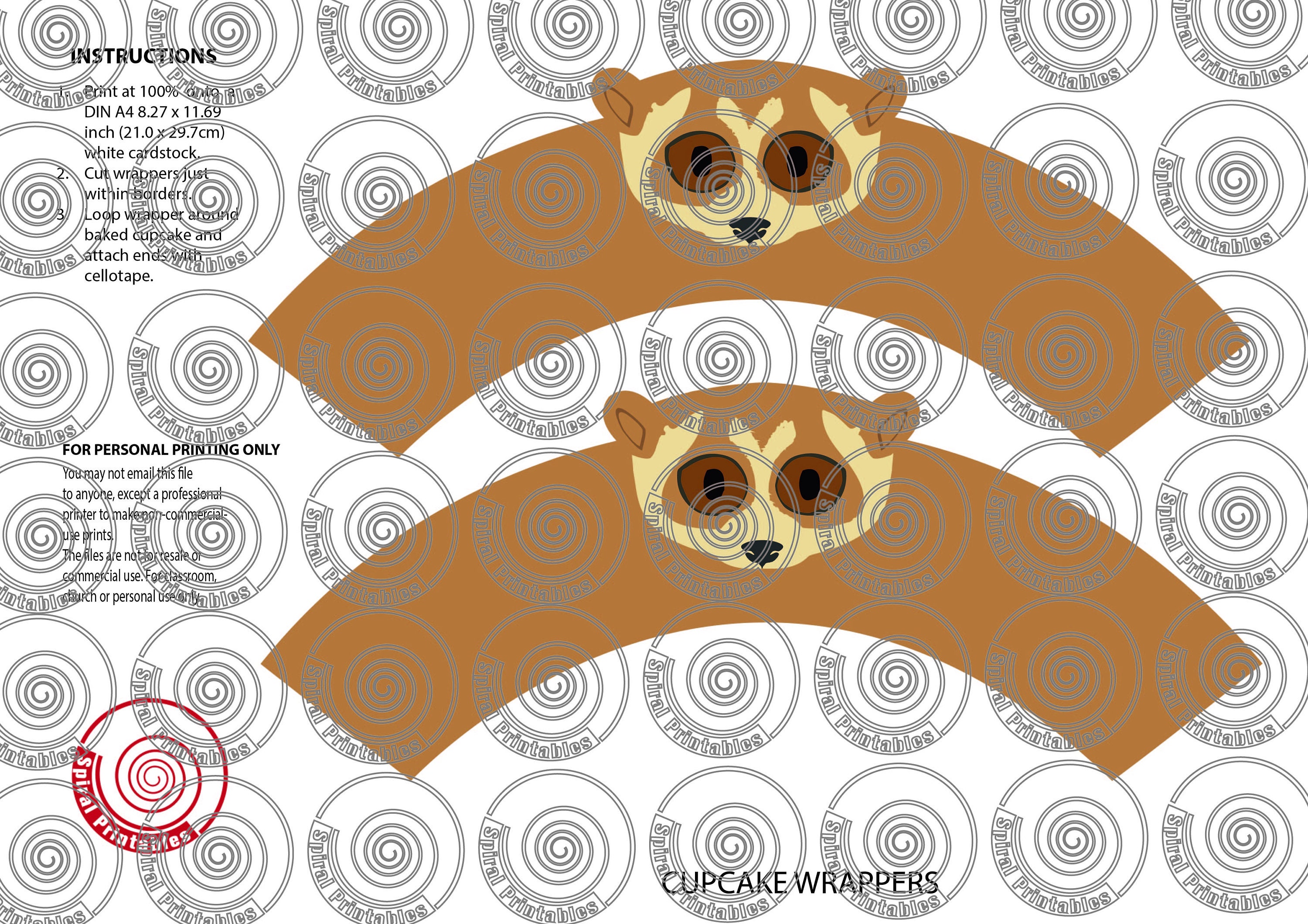 Loris Cupcake Wrappers - Printable Cupcake Wraps, Party Ideas, PDF ...