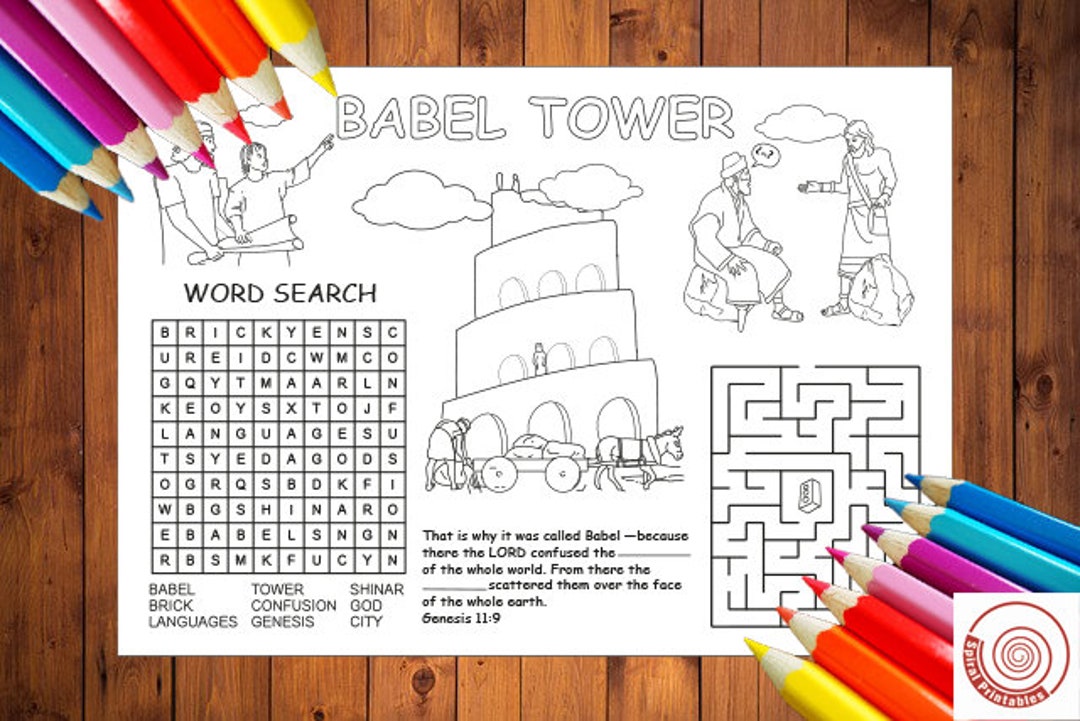 Coloring Placemat Babel Tower Educational Printables Bible Study God is ...