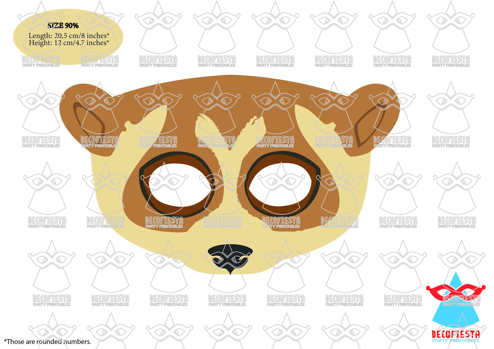 Loris Printable Mask -printable, Loris, Digital, Party, Birthday ...