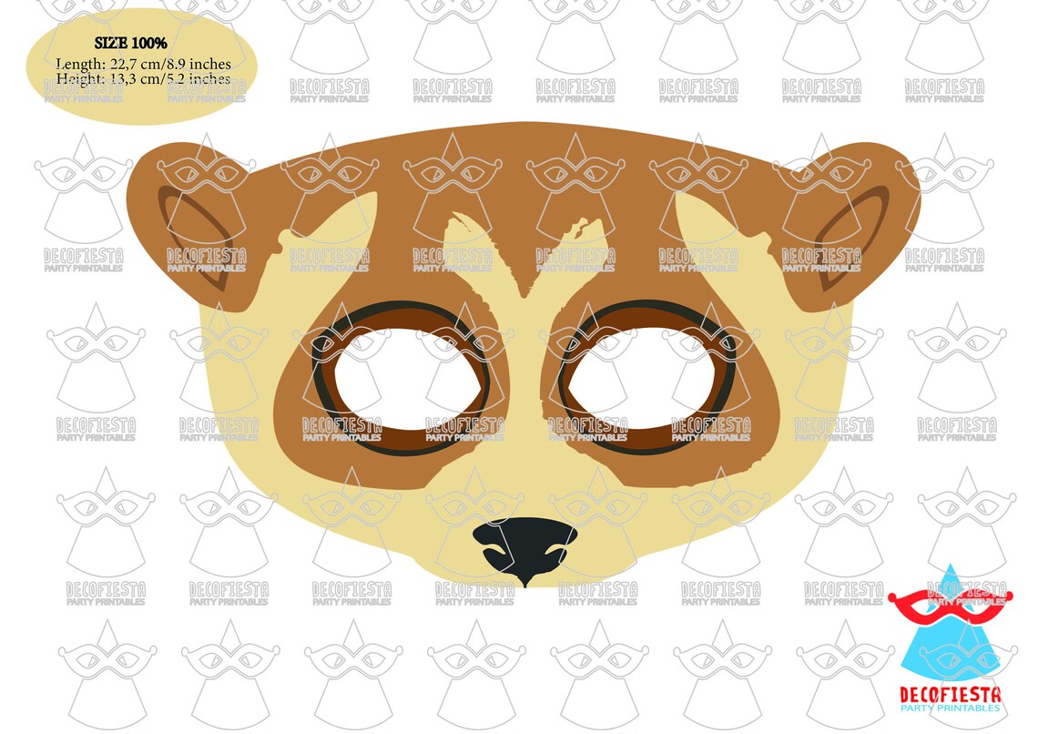 Loris Printable Mask -printable, Loris, Digital, Party, Birthday ...