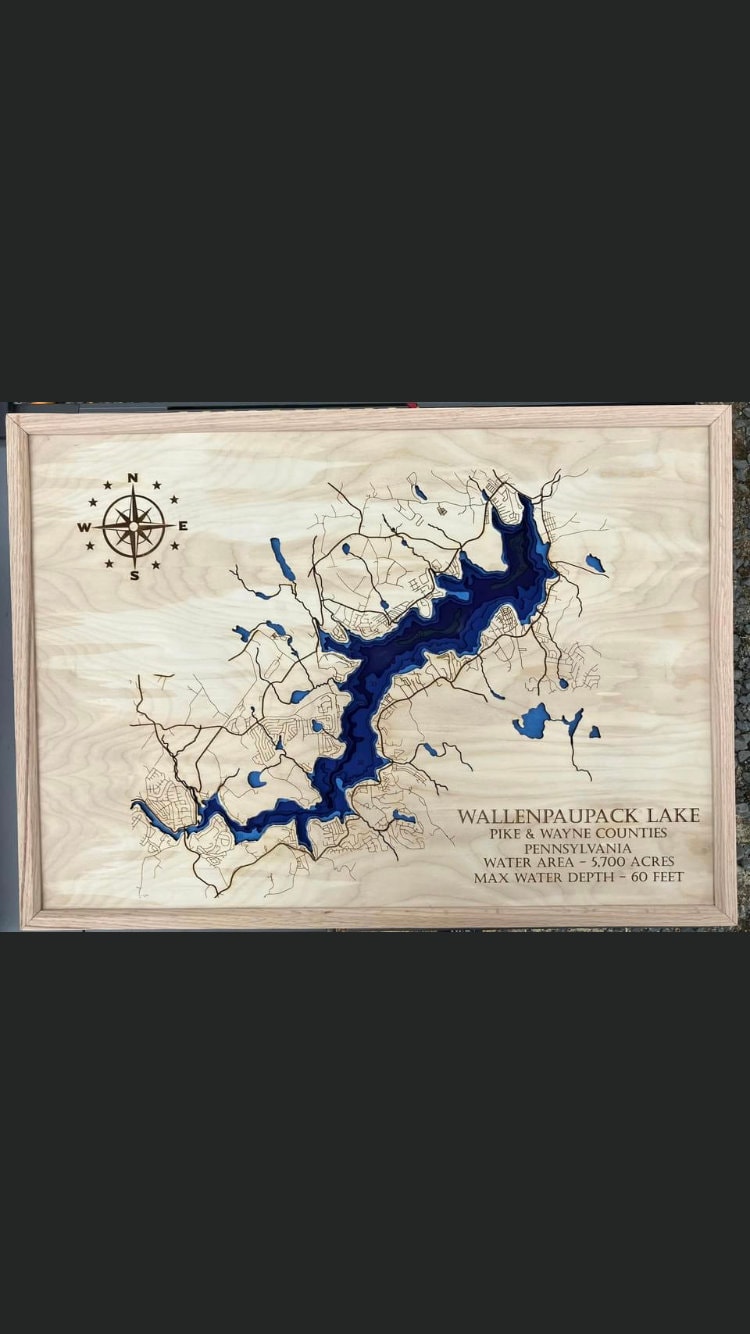 Lake Wallenpaupack Bathymetric Layered Map. Depths of Lake. Lake Frame ...