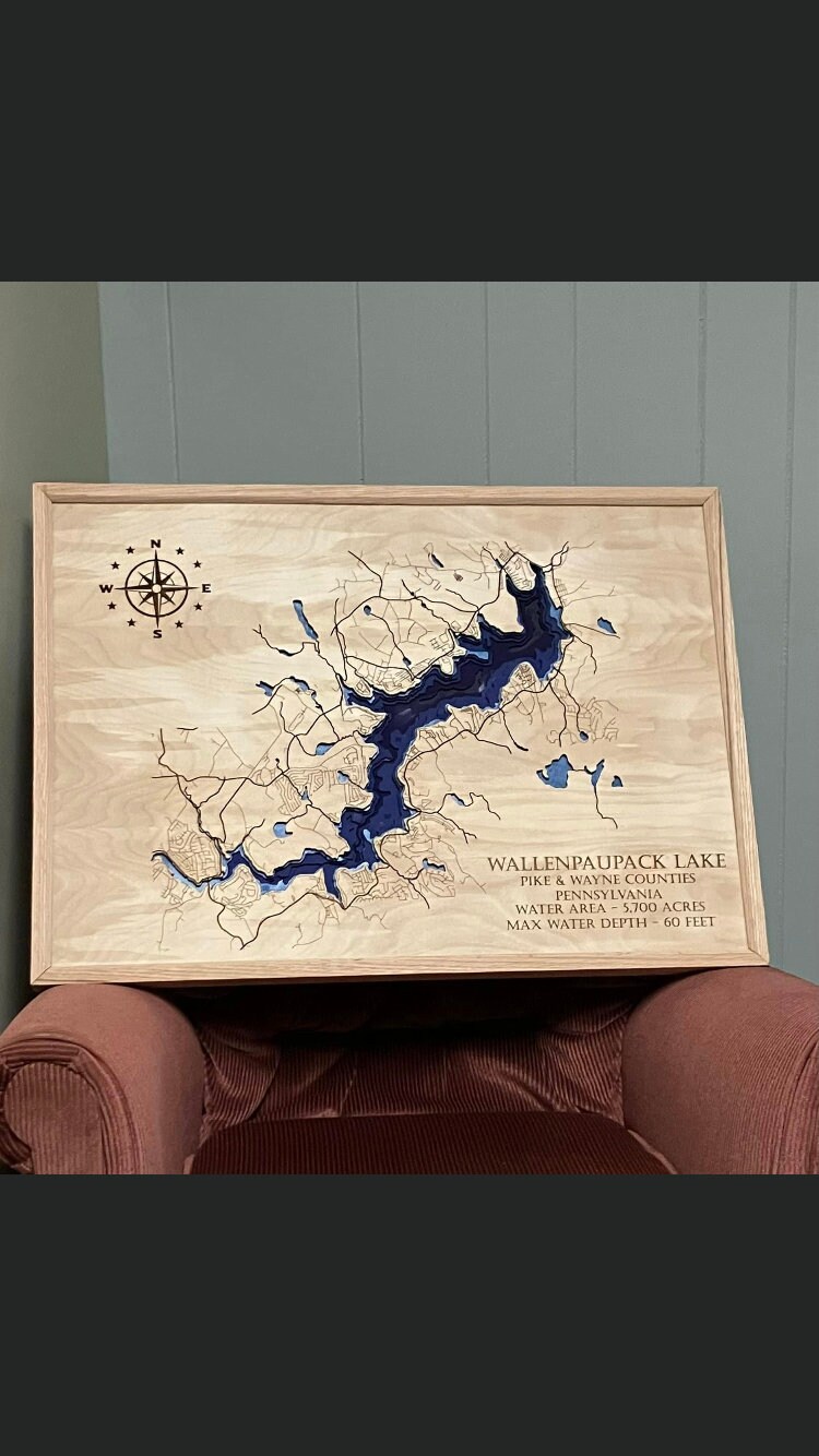 Lake Wallenpaupack Bathymetric Layered Map. Depths of Lake. Lake Frame ...