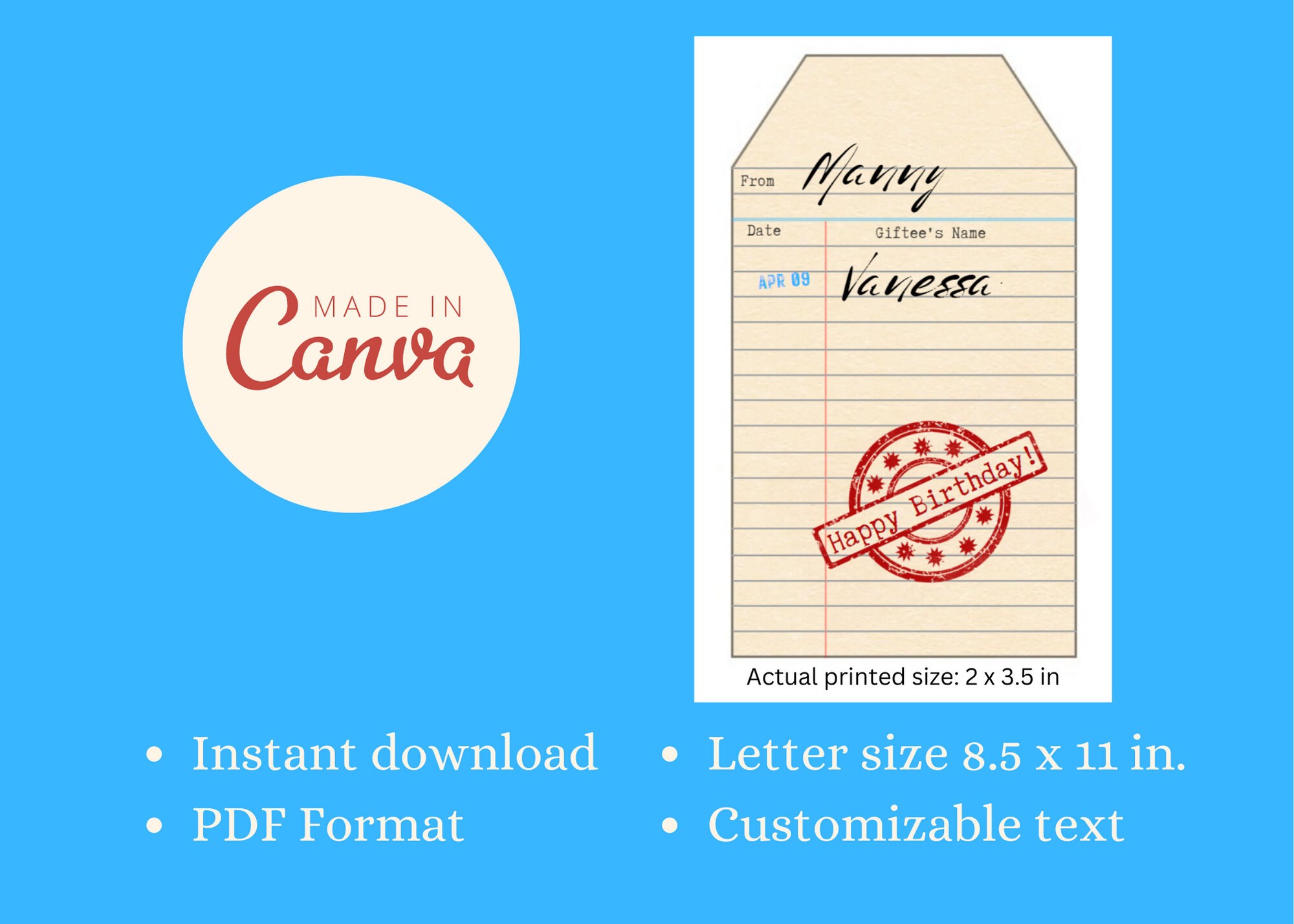 Library Book Due Date Card Gift Tag Template | Gift Tag | Gift Label ...