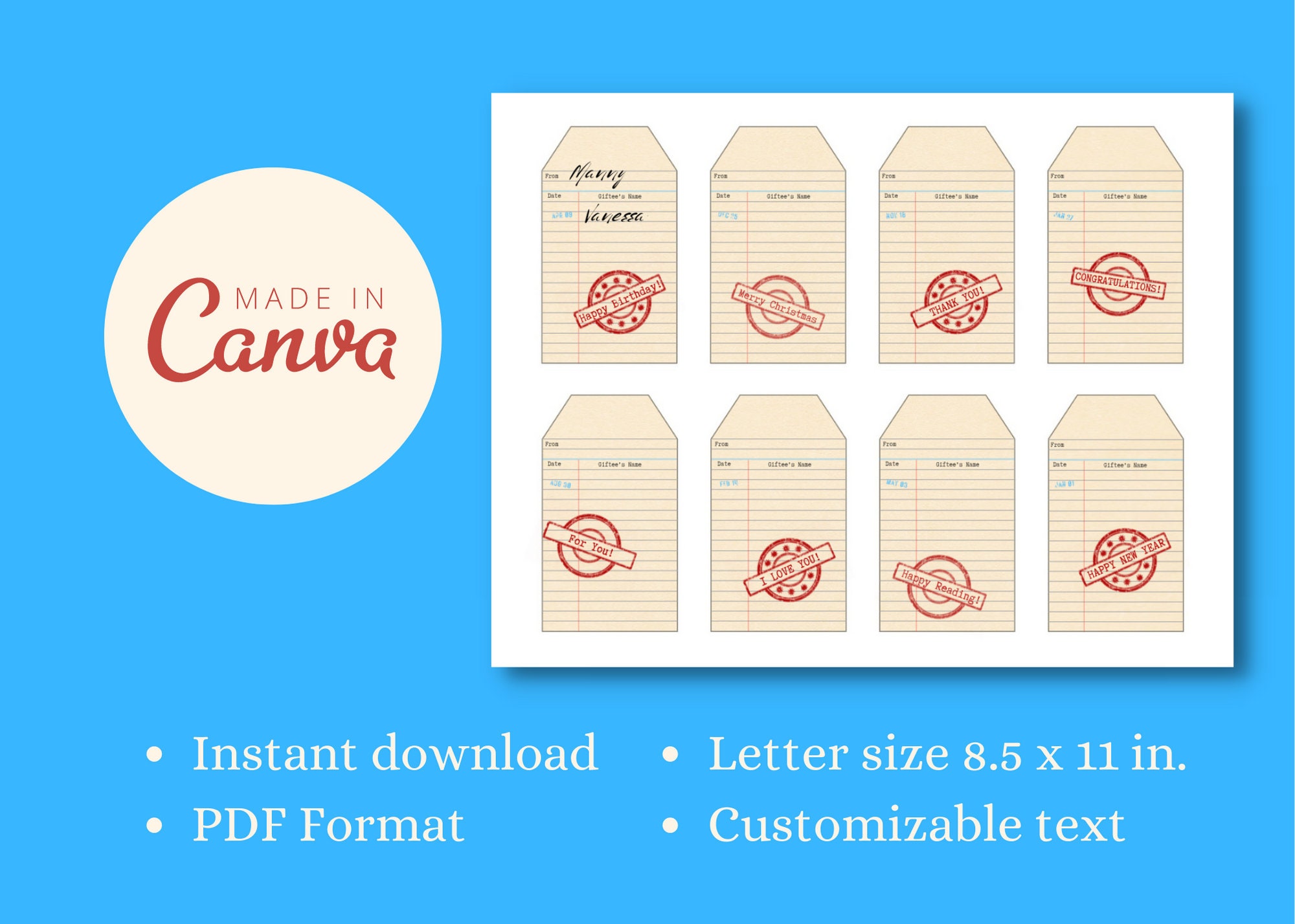 Library Book Due Date Card Gift Tag Template | Gift Tag | Gift Label ...