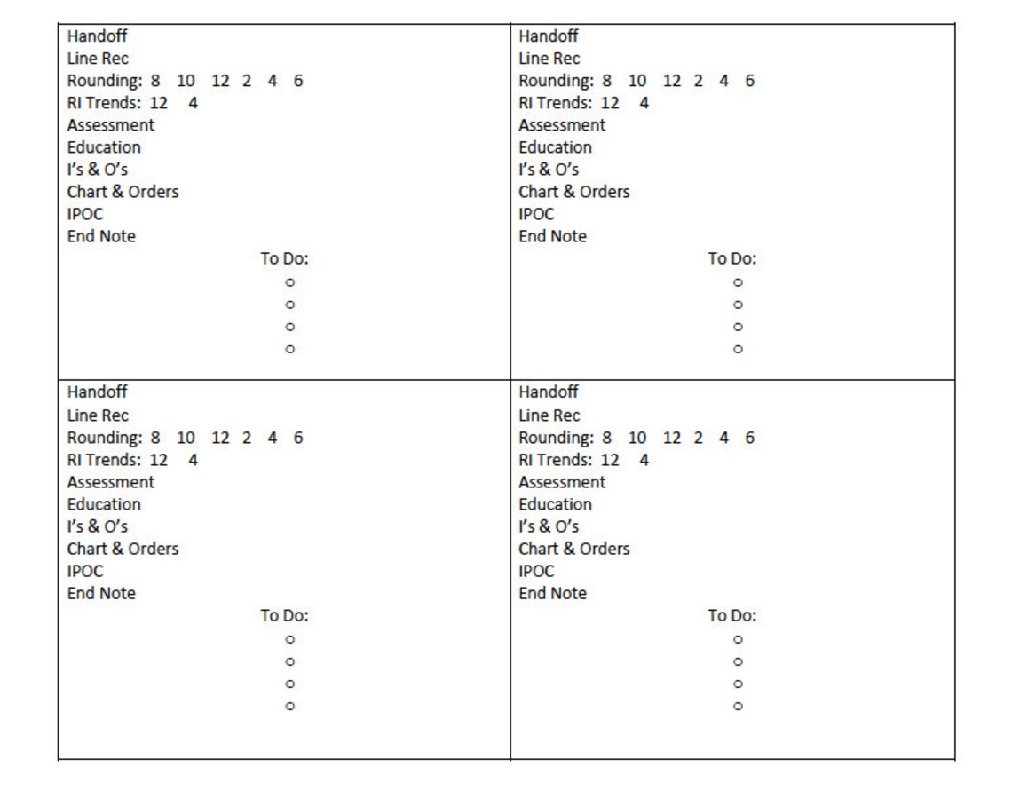 Printable 4 Patient Shift Checklist, Nursing Shift Organizer, Nurse Day ...