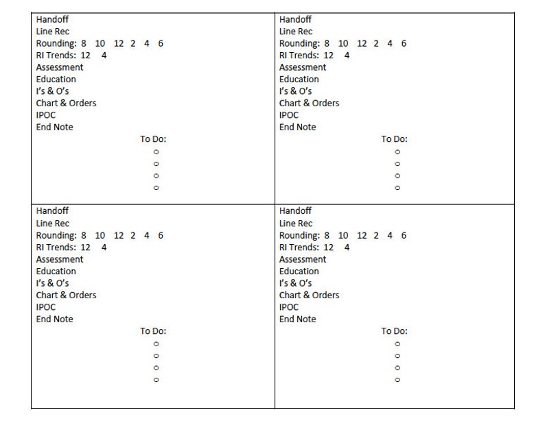 Printable 4 Patient Shift Checklist, Nursing Shift Organizer, Nurse Day ...