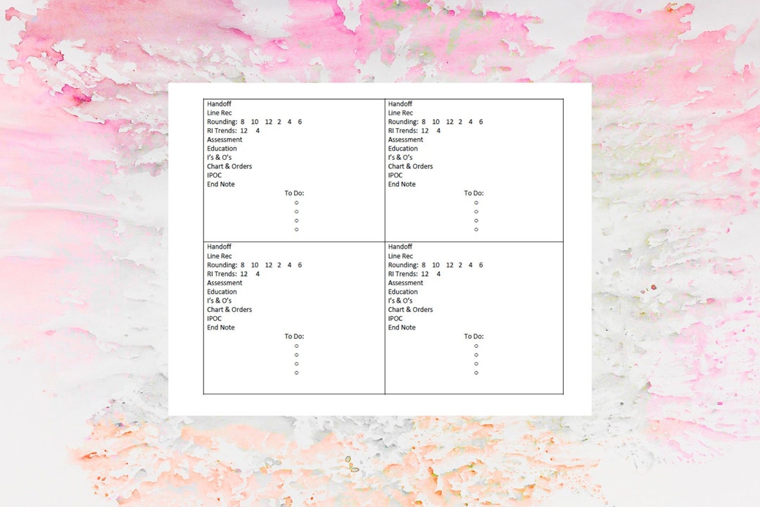 Printable 4 Patient Shift Checklist, Nursing Shift Organizer, Nurse Day ...