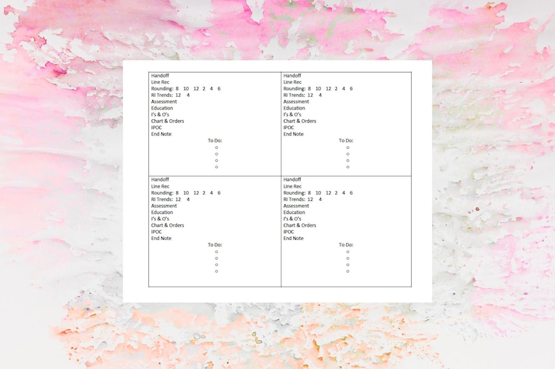 Printable 4 Patient Shift Checklist, Nursing Shift Organizer, Nurse Day ...