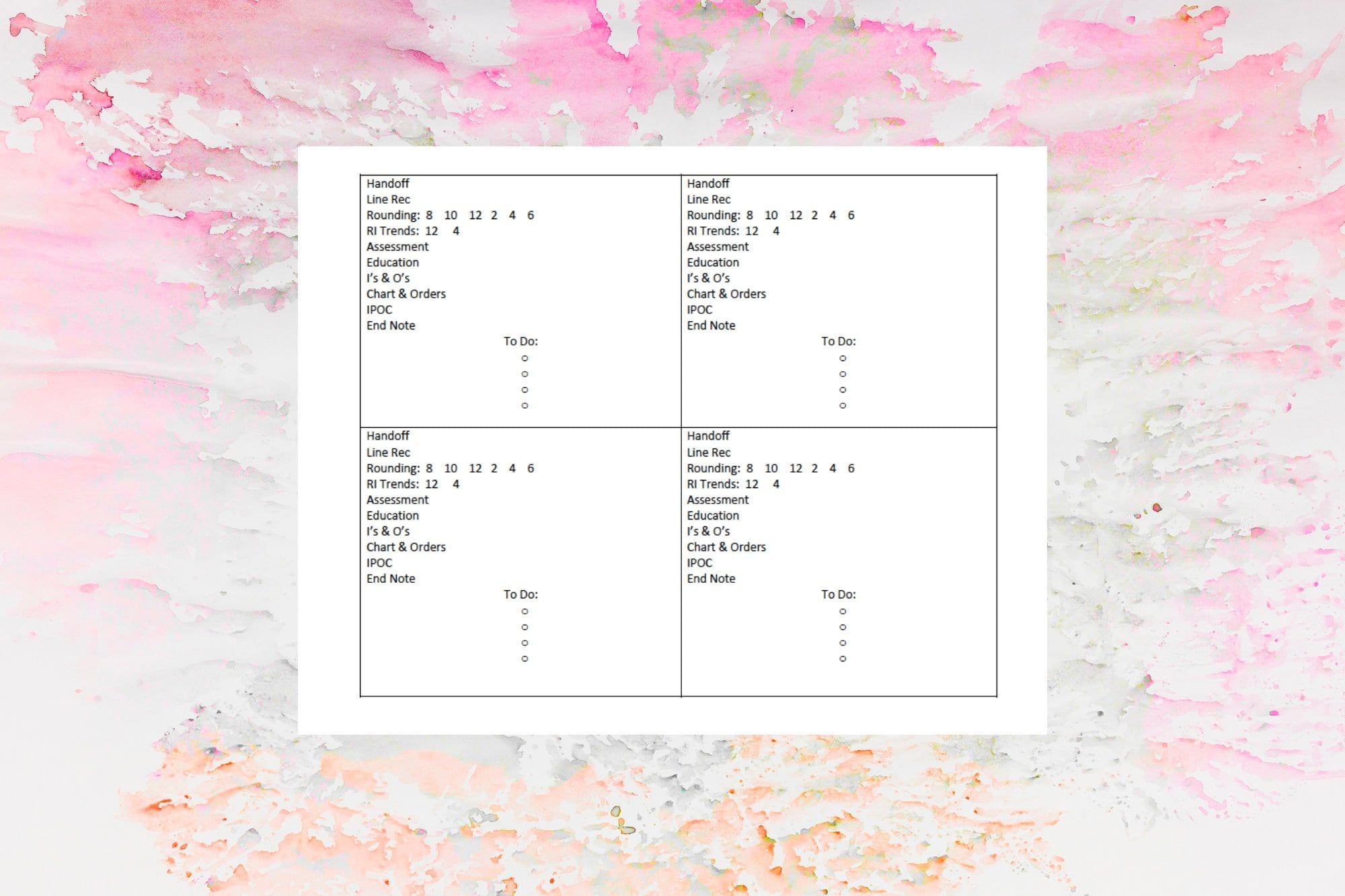 Printable 4 Patient Shift Checklist, Nursing Shift Organizer, Nurse Day ...