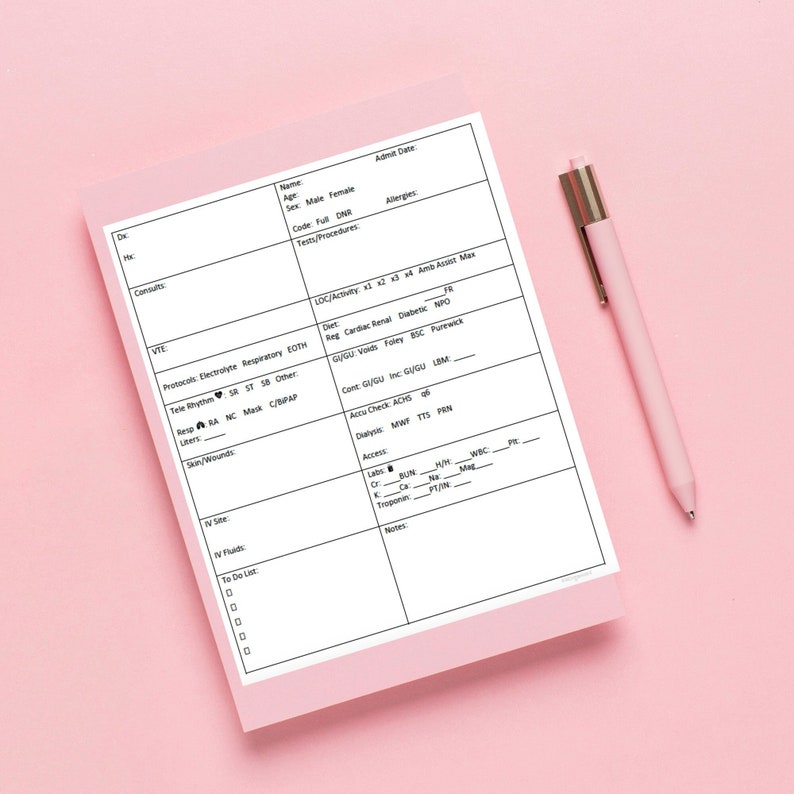 Nurse Report Sheet | Med Surg Handoff Template (digital Download) - Etsy
