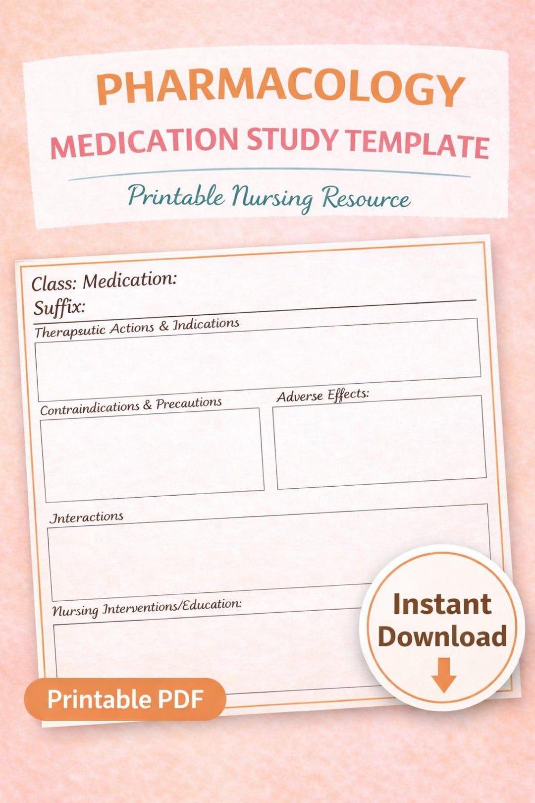 Pharmacology Study Guide Template: Nursing Medication Notes (PDF) - Etsy