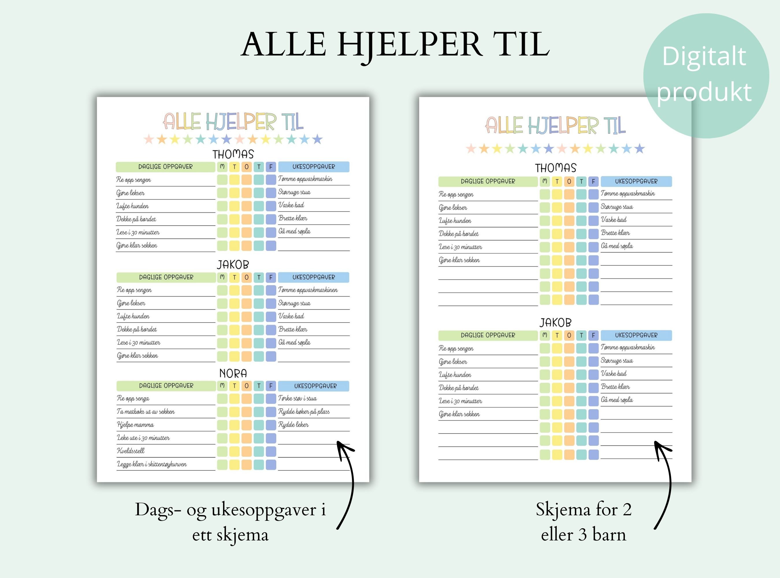 Bundle Oppgaver Barn, Husarbeid, Skjermtid, Belønning, Lære Vaner ...