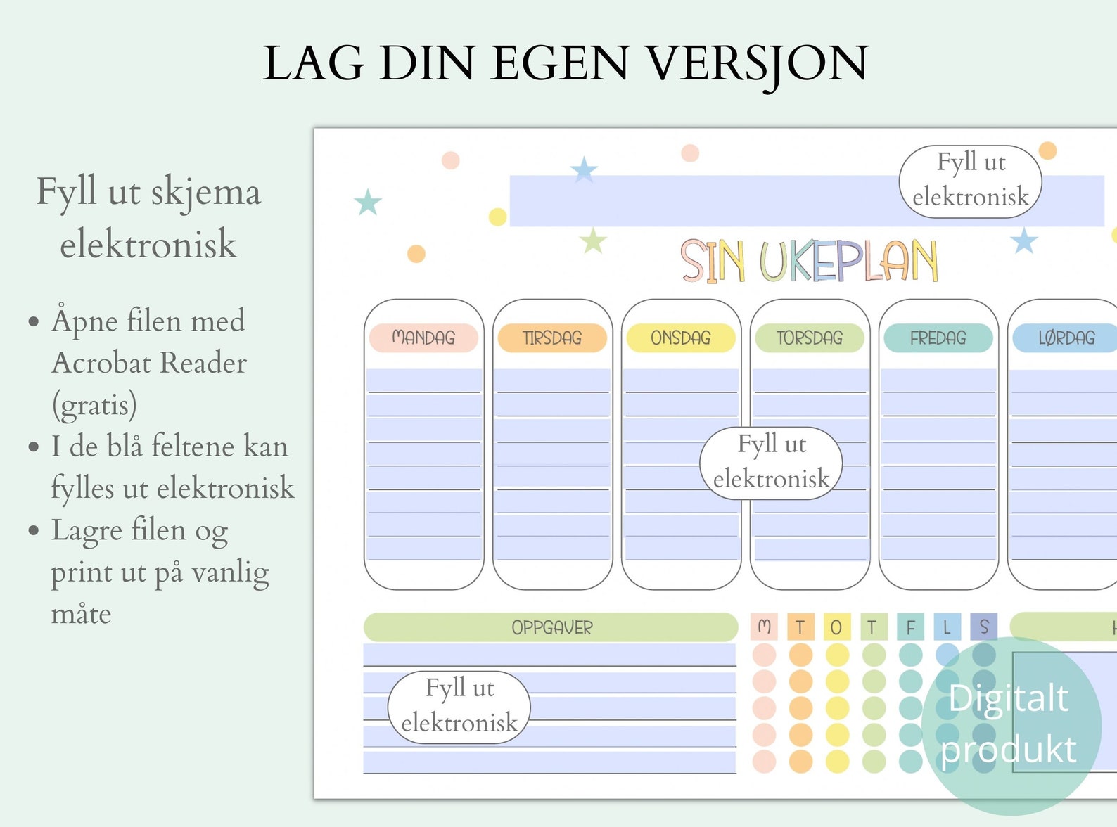 Ukeplan for Barn, Kalender for Aktiviteter, Planlegger for Oppgaver - Etsy