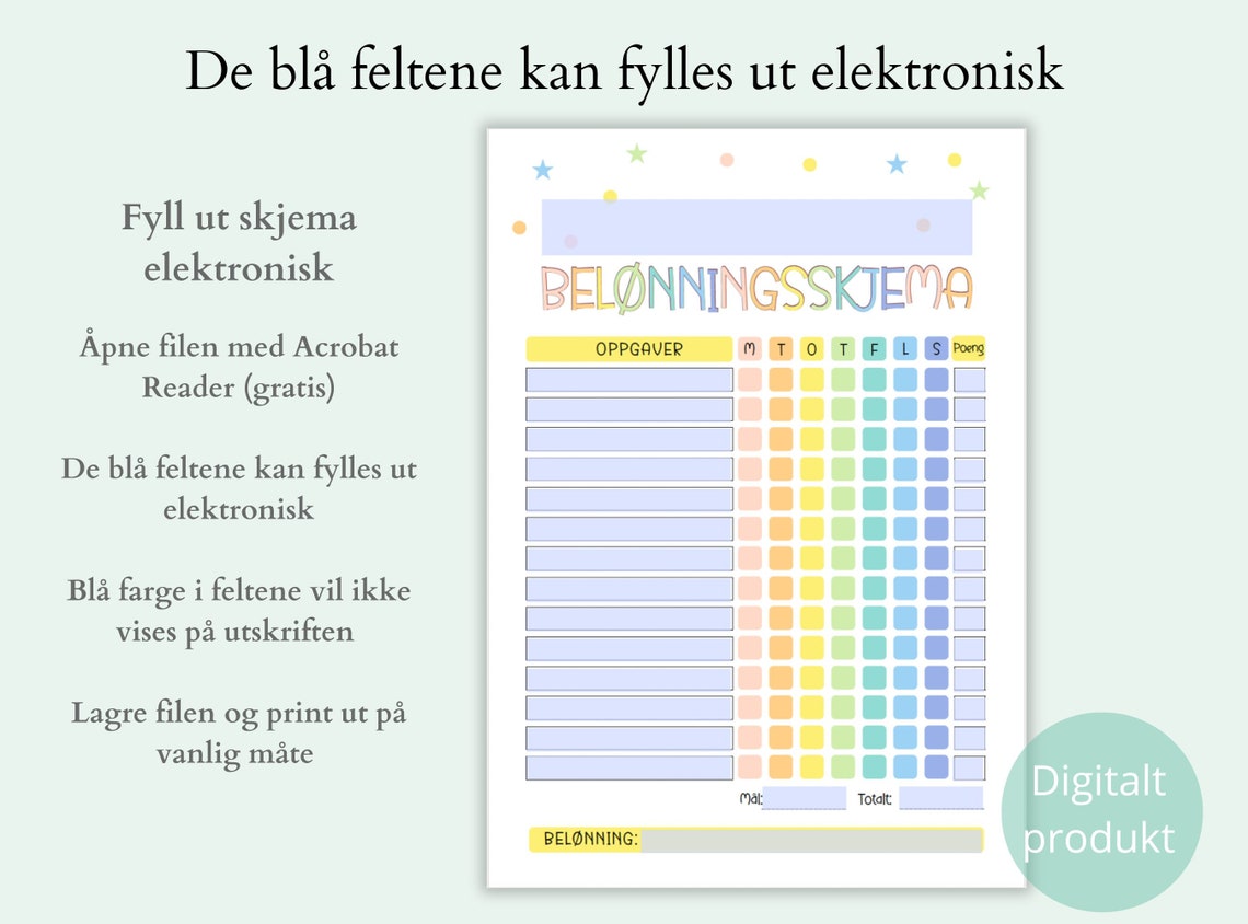 Skjema for Belønning for Barn, Motivasjon for Husarbeid, Ukelønn - Etsy