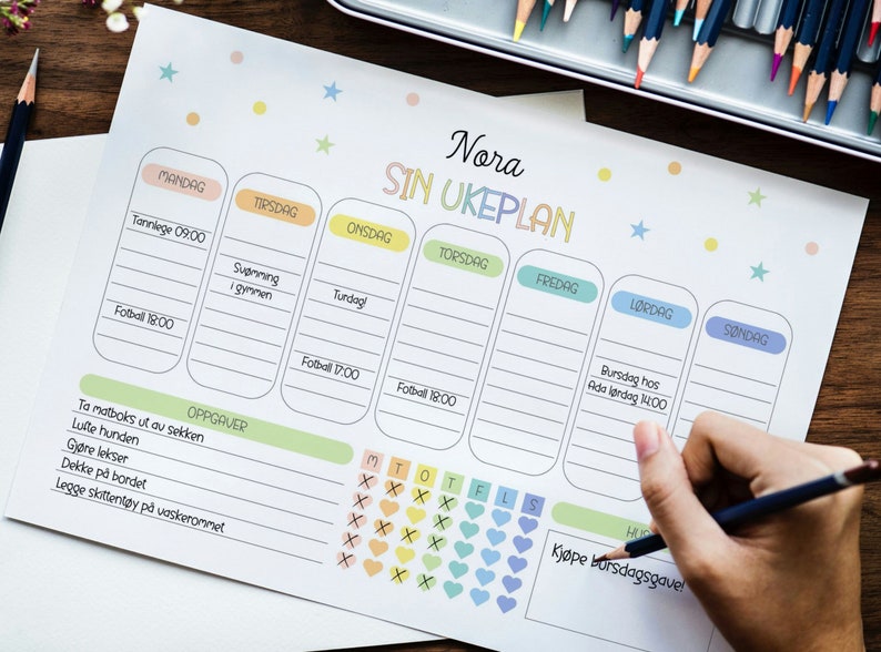Ukeplan for Barn, Kalender for Aktiviteter, Planlegger for Oppgaver - Etsy