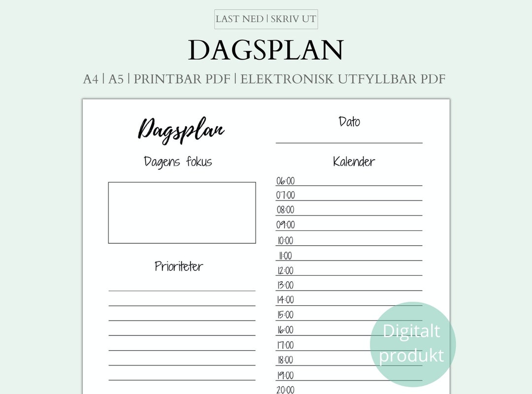 Dagsplan, Dagskalender, Daglig to Do List, Produktivitetsplanlegger ...