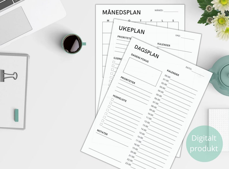 Dagsplan, Ukeplan, Månedsplan, Sett Med Tre Planleggere, A4 /A5 ...
