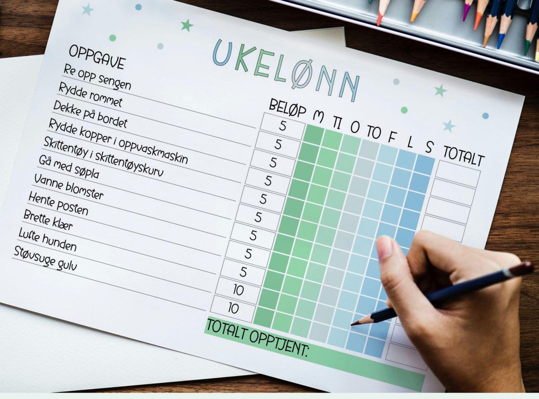 Skjema for Ukelønn for Barn, Motivasjon for Husarbeid, Ukepenger - Etsy