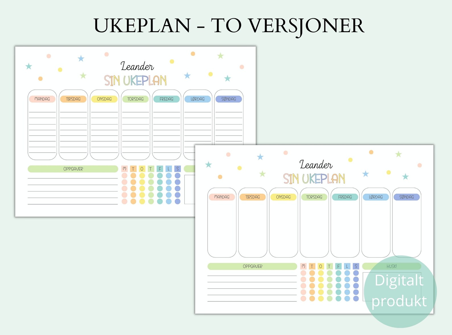 Ukeplan for Barn, Kalender for Aktiviteter, Planlegger for Oppgaver - Etsy