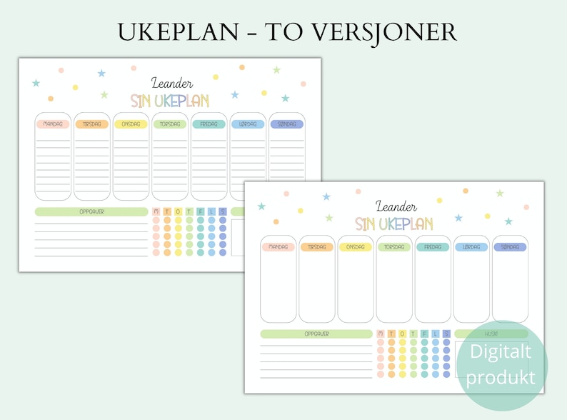 Ukeplan for Barn, Kalender for Aktiviteter, Planlegger for Oppgaver - Etsy