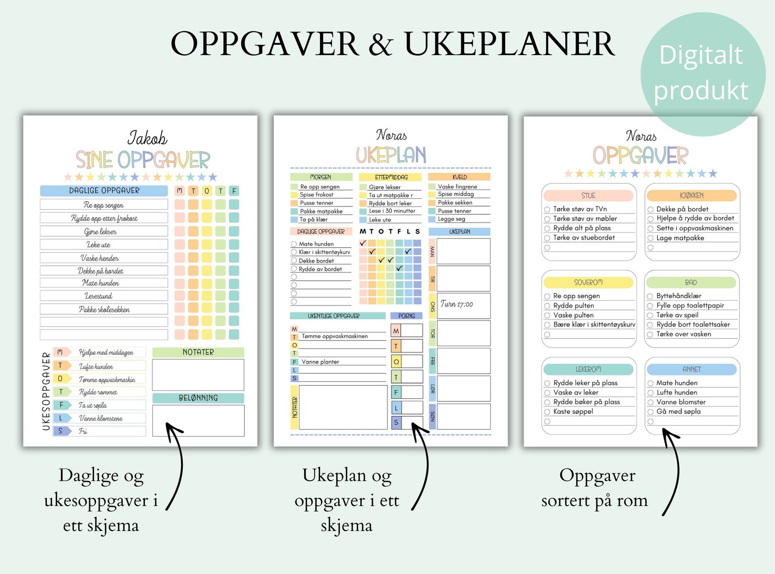 Bundle Oppgaver Barn, Husarbeid, Skjermtid, Belønning, Lære Vaner, Ukeplan, PDF, Norsk - Etsy