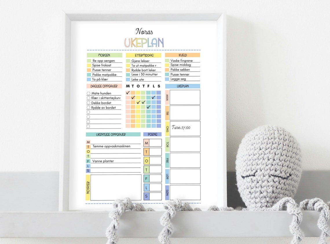 Ukeplan Og Oppgaver for Barn, Motivasjon for Husarbeid, Ukelønn, PDF ...