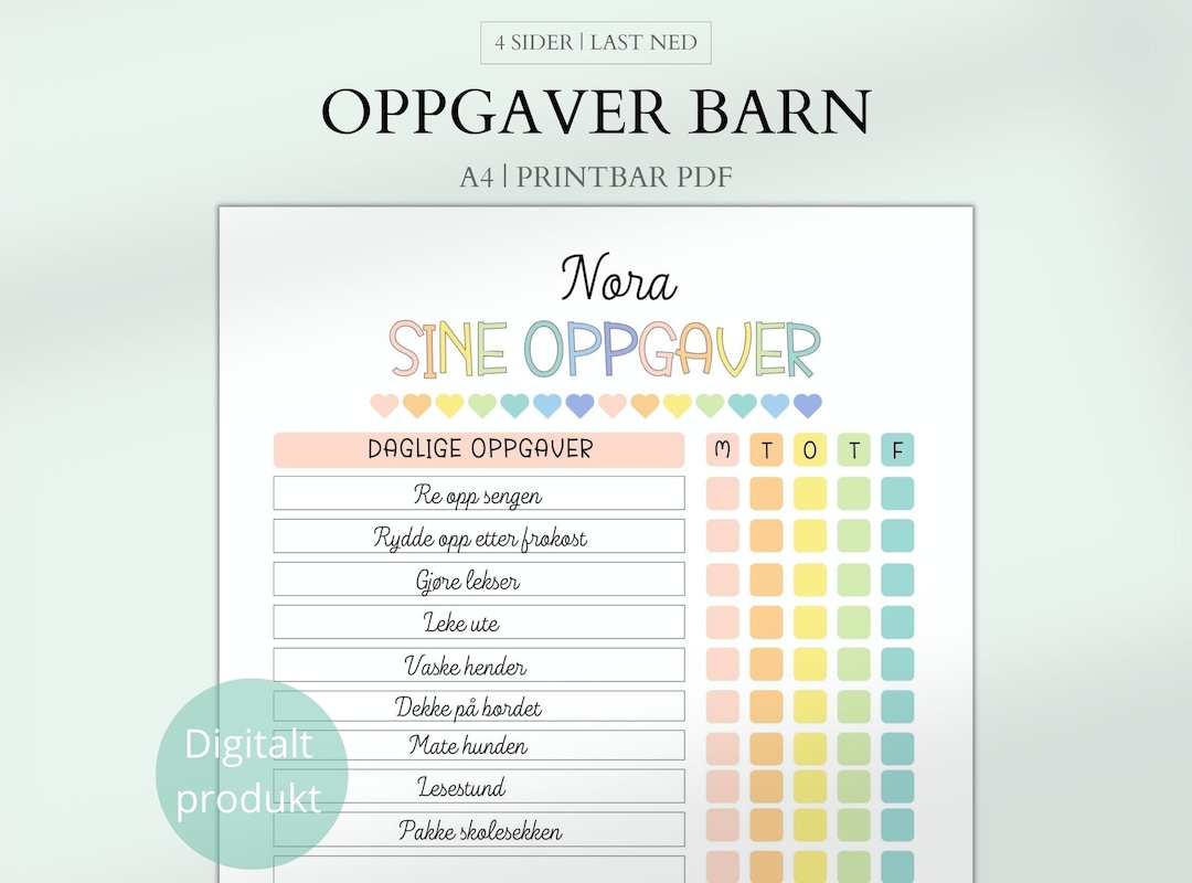 Skjema for Oppgaver for Barn, Motivasjon for Husarbeid, Ukelønn - Etsy