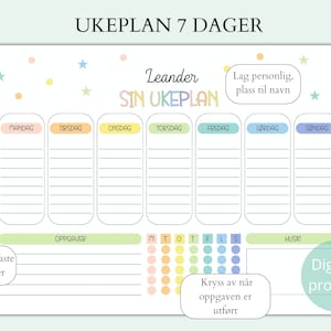 Ukeplan for Barn, Kalender for Aktiviteter, Planlegger for Oppgaver - Etsy