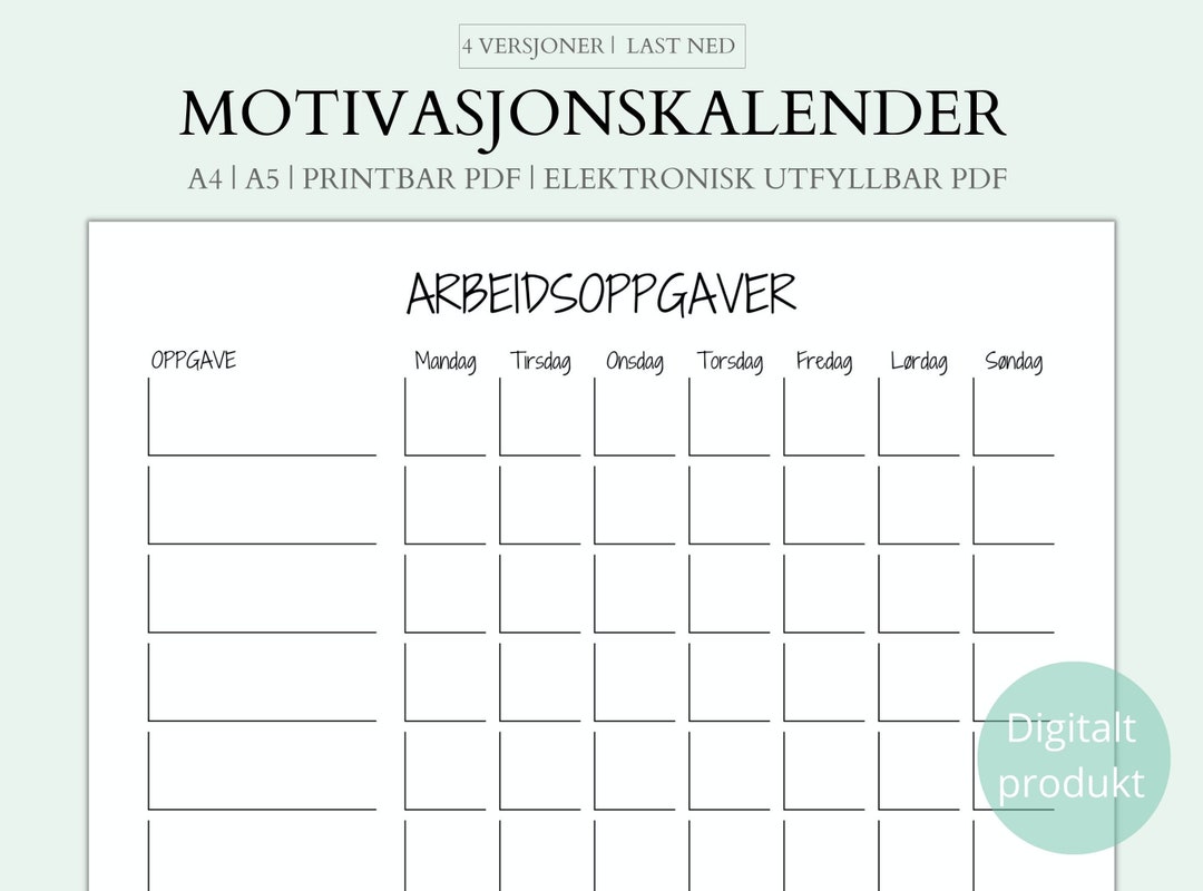 MOTIVASJONSKALENDER for Husarbeid Arbeidsoppgaver - Etsy