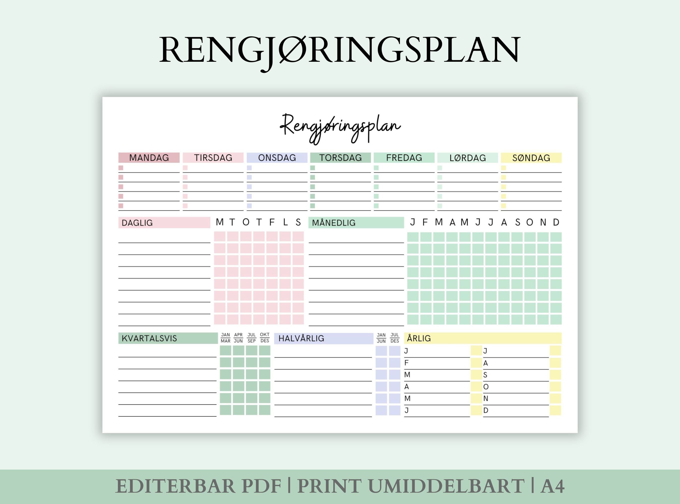 Skjema for Rengjøring, Sjekkliste Husarbeid, Norsk - Etsy