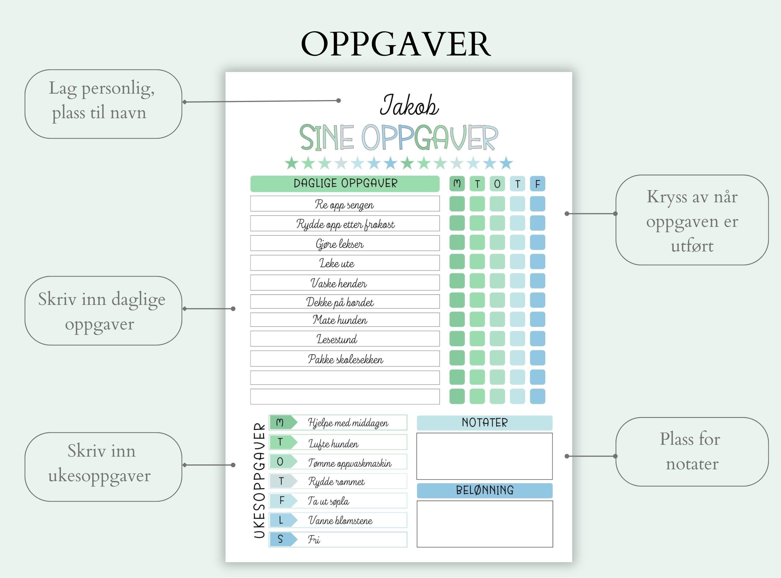 Oppgaver for Barn, Motivasjon for Husarbeid, Ukelønn - Etsy