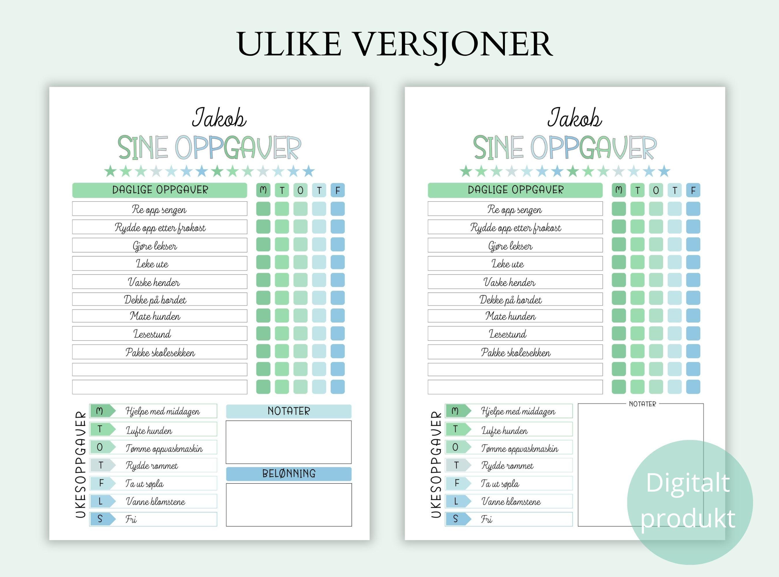Oppgaver for Barn, Motivasjon for Husarbeid, Ukelønn - Etsy