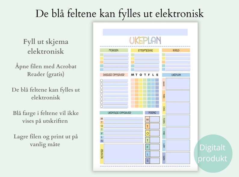 Ukeplan Og Oppgaver for Barn, Motivasjon for Husarbeid, Ukelønn, PDF, Digital, Norsk - Etsy