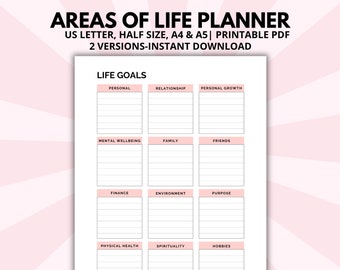 9 Areas of Life Planner Printable, Goal Planner, Goal Setting ...