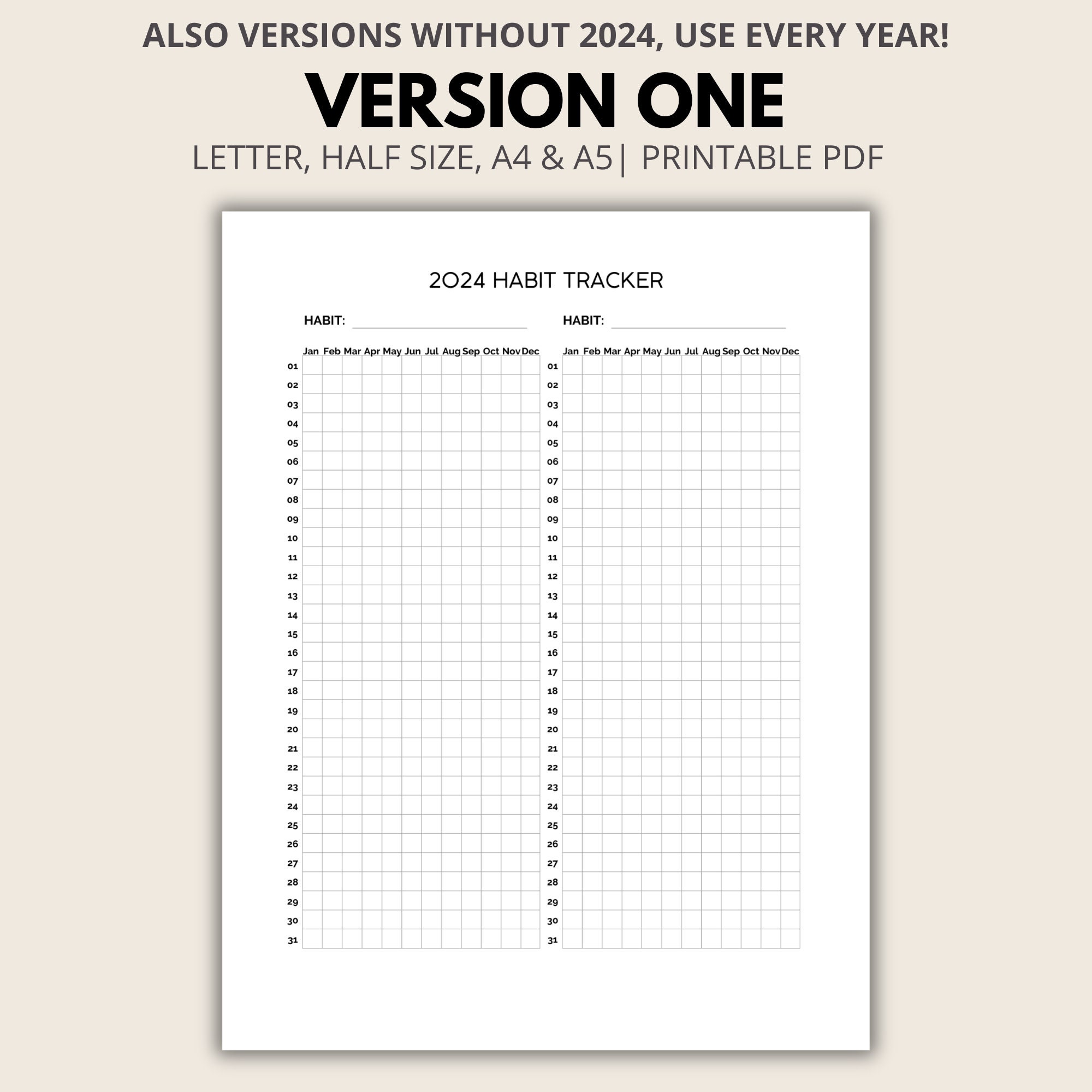 Yearly Habit Tracker, Habit Tracker Template, Habit Challenge, A4/a5 ...