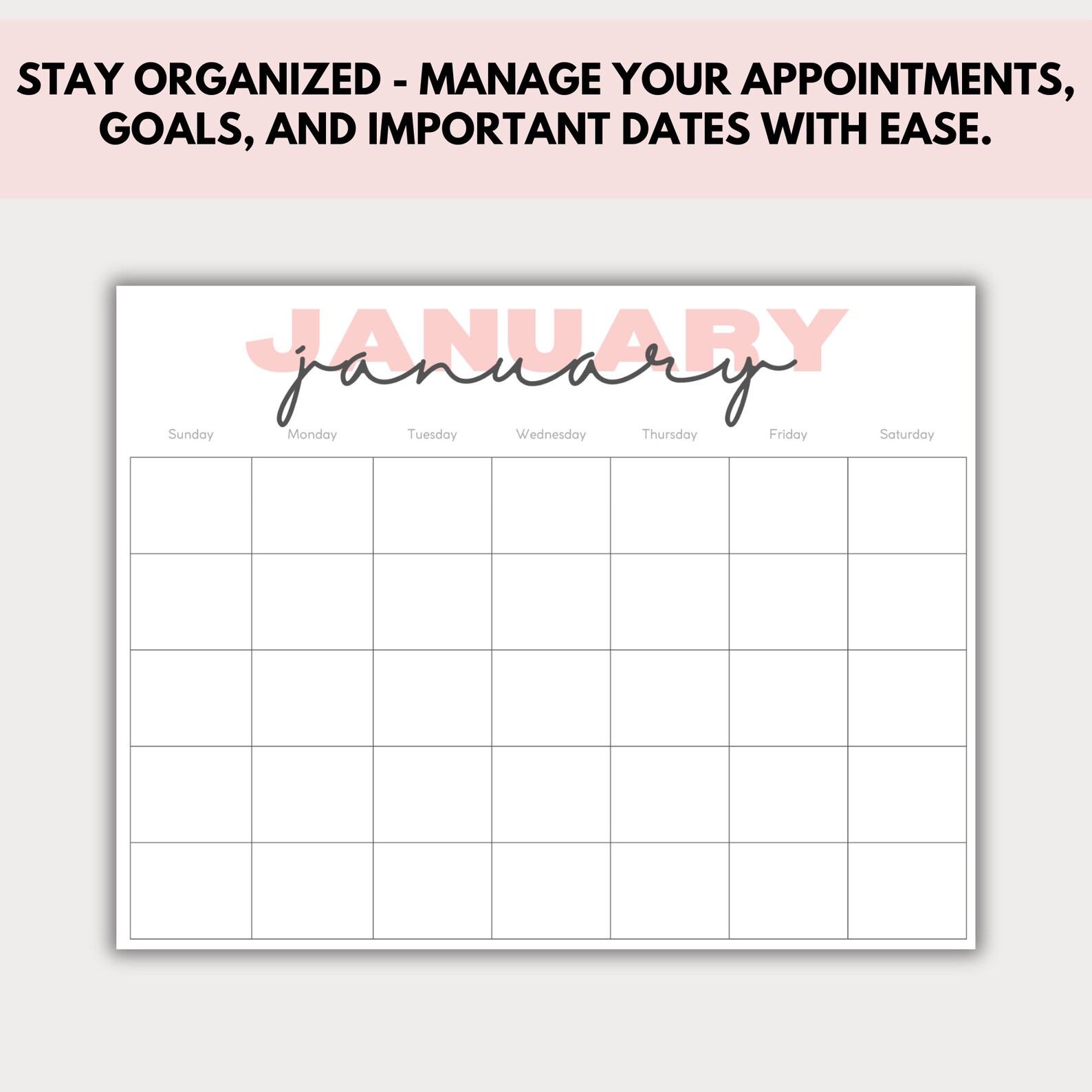 Minimalist Undated Monthly Calendar, 12 Month Printable (digital ...